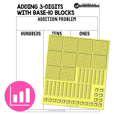 Lucky To Learn Math 3 Digit Addition With Base Ten Blocks Lesson 3