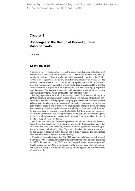 Pdf Challenges In The Design Of Reconfigurable Machine Tools