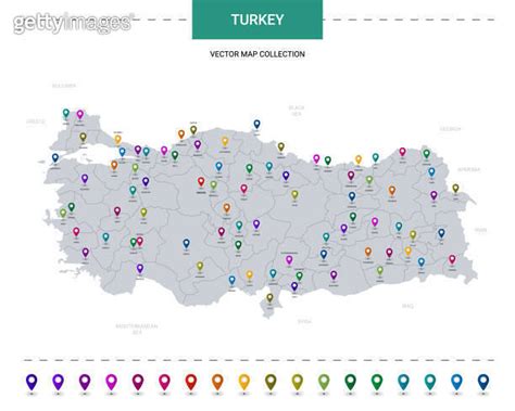 Turkey Map With Location Pointer Marks Infographic Vector Template