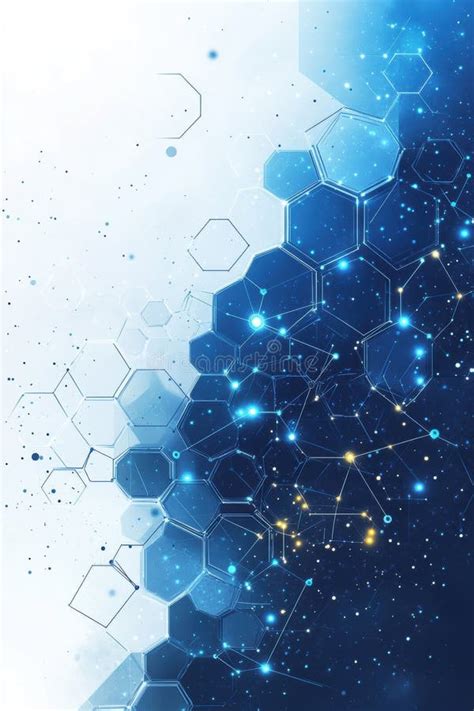 Abstract Blue Geometric Background With Interconnected Hexagonal Shapes And Digital Network