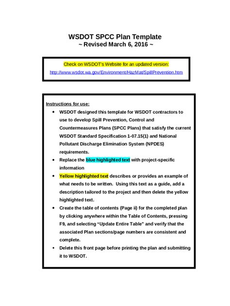 Wsdot Spcc Plan Template Washington State Department Of