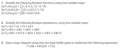 Solved 1 Simplify The Following Boolean Functions Using