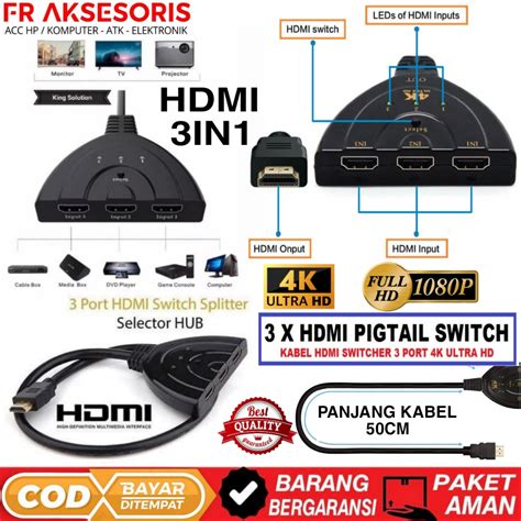 Jual Hdmi Switcher 3 In 1 Kabel Hdmi 3in1 Hdmi Switch 3 Port Hdmi Switcher 3 Input 1 Output
