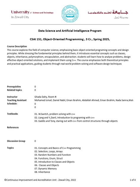 Csai 151 Syllabus Spring 2025 1 Pdf Object Oriented Programming