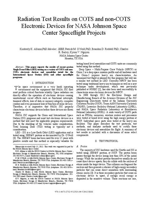Radiation Test Results On Cots And Non Cots Electronic Devices For Nasa Johnson Space Center