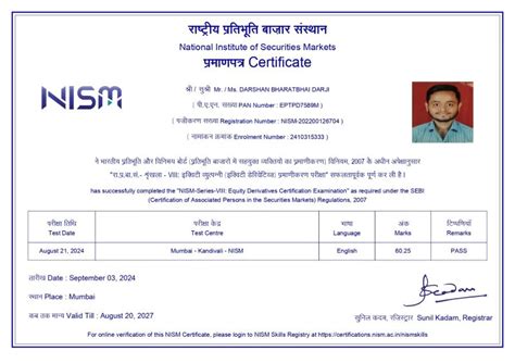 Excited To Share That Ive Earned My Nism Certificate In Equity And Derivatives Series 8