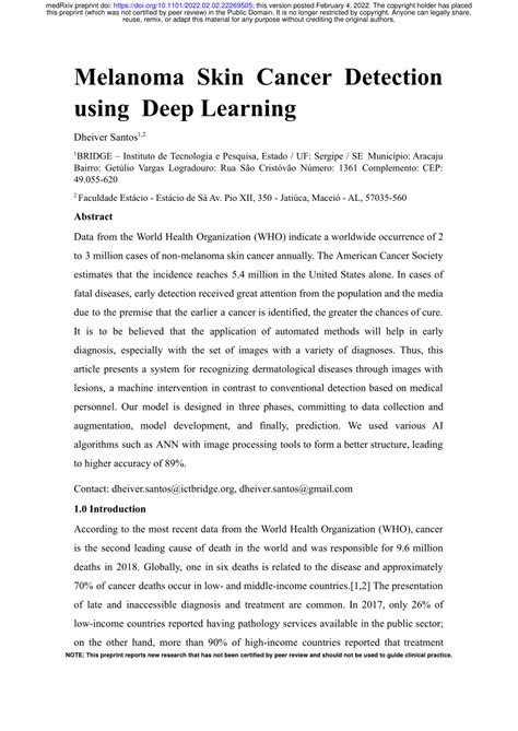 Pdf Melanoma Skin Cancer Detection Using Deep Learning