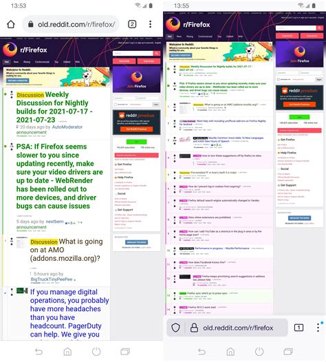 why doesn t firefox show mobile view on android left chrome right