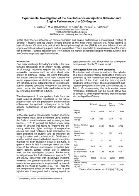 Pdf Experimental Investigation Of The Fuel Influence On Injection