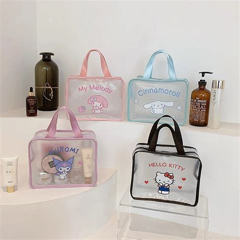 귀여운 만화 화장품 가방 산리오 매트 핸드백 여성용 방수 워시 가방 헬로키티 Pvc 토트 시나모롤 카와이 백팩 Aliexpress
