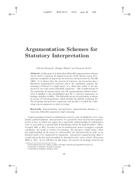 Pdf Argumentation Schemes For Statutory Interpretation