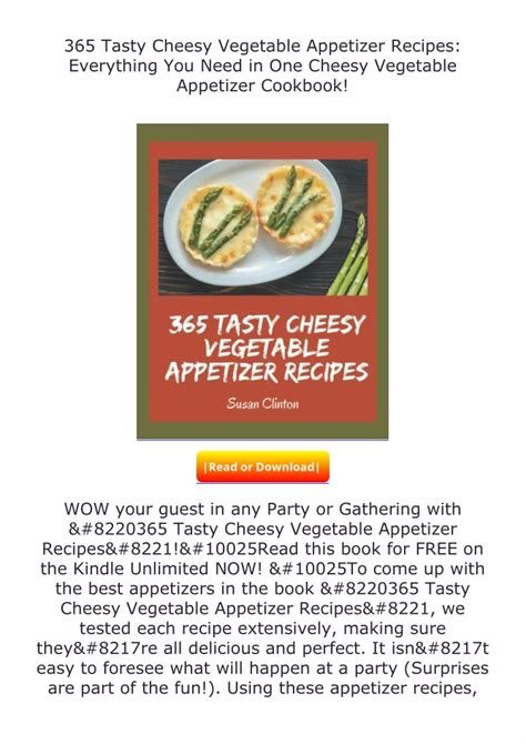 Ppt Read ️ ️pdf ️ 365 Tasty Cheesy Vegetable Appetizer Recipes