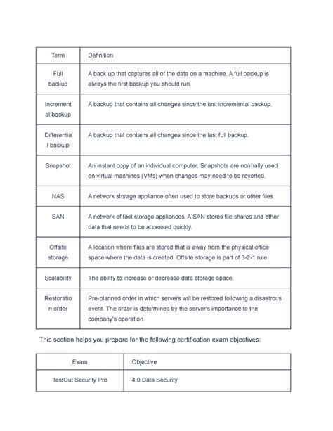 12 8 Backup And Restore Term Definition Full Backup A Back Up That Captures All Of The Data On