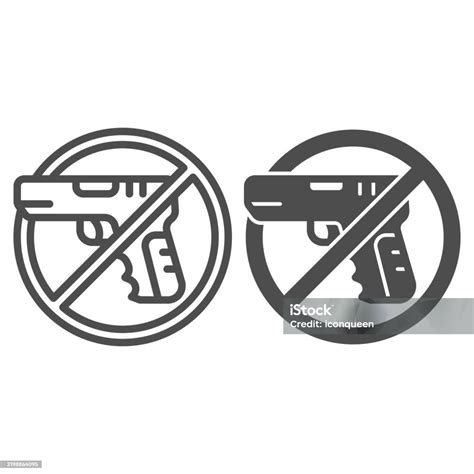 권총 총 금지 라인과 단색 아이콘 금지 요소 개념 벡터 그래픽 흰색 배경에 총기 사격 금지 기호 모바일 또는 웹 디자인용 윤곽선 스타일 아이콘 검은색에 대한 스톡 벡터 아트