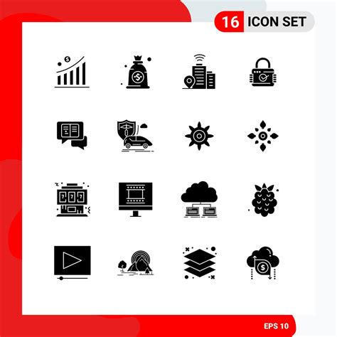 16 Universal Solid Glyphs Set For Web And Mobile Applications Sms Messages Wifi Chat Security