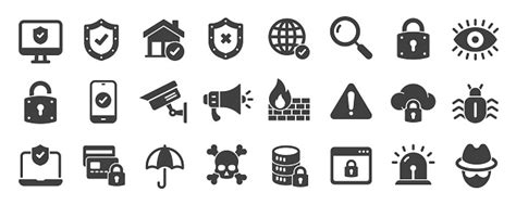 보안 글리프 솔리드 아이콘 컬렉션입니다 콘텐츠 안전 보호 보안 사이버 보안을 포함합니다 최소한의 아이콘과 상징 시리즈 벡터 일러스트 레이 션 Vpn에 대한 스톡 벡터 아트