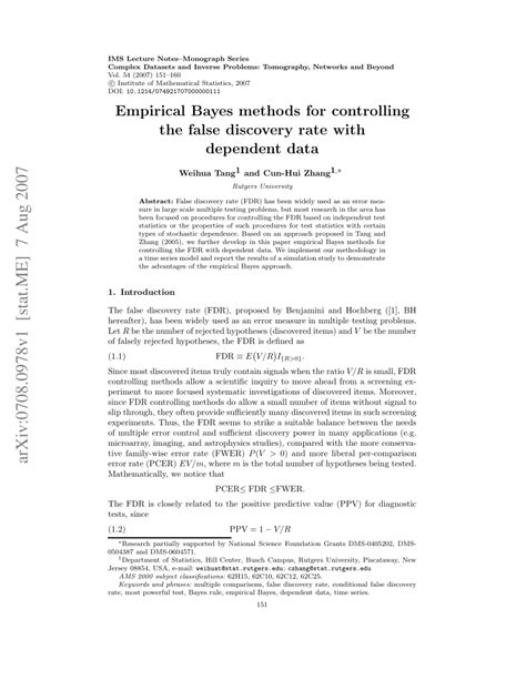 PDF Empirical Bayes Methods For Controlling The False Discovery Rate With Dependent Data