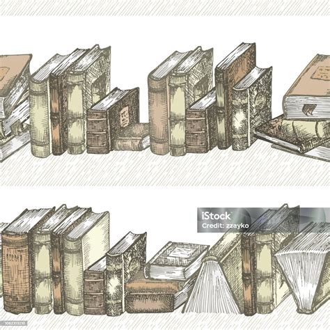 손 그리기와 원활한 패턴 스케치 컨셉 디자인 공정 또는 축제 전단지 종이 배너 학교 도서관 레트로 포스터 서 점 조각 스타일에 광고에 대 한 빈티지도 서 그리기에 대한 스톡