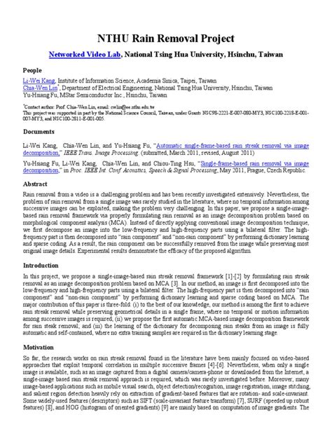 Nthu Rain Removal Project Networked Video Lab Pdf Signal
