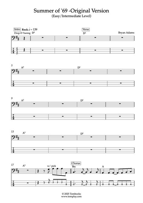 Summer Of 69 Original Version Easyintermediate Level Bryan Adams