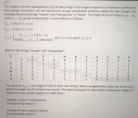 Solved Lcs The Longest Common Subsequence Lcs Of Two