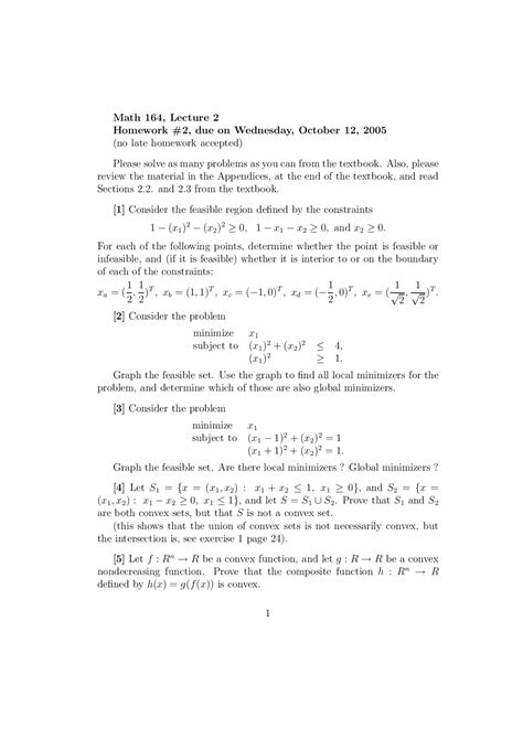 Homework 2 With Practice Problems On Optimization Math 0164 Docsity