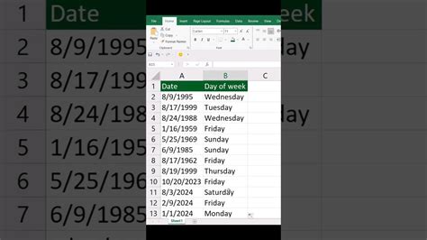 Determine Day Of Week Excel Tips And Tricks Text Function Excel Shorts Exceltips Viral