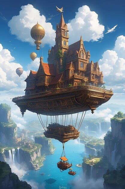 Premium Ai Image A Floating Library Suspended In The Sky Accessible