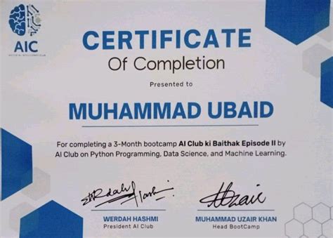 Muhammad Ubaid On Linkedin Aiclub Datascience Machineleaning Pythonprogramming Bootcamp