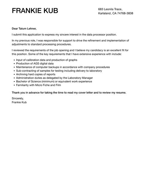 Data Processor Cover Letter Velvet Jobs