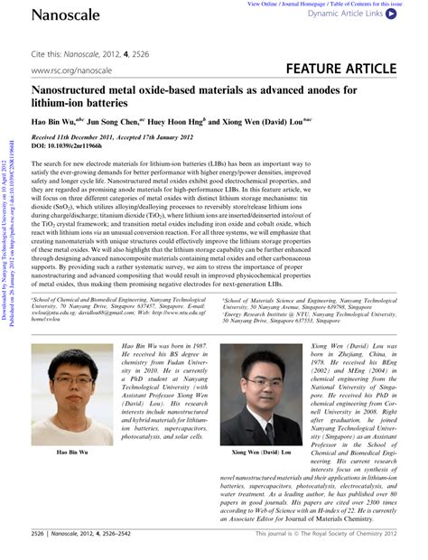 Pdf Nanostructured Metal Oxide Based Materials As Advanced Anodes For Lithium Ion Batteries