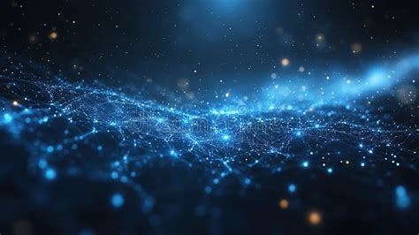 Abstract Digital Network Glowing Blue Particles Dark Background Tech