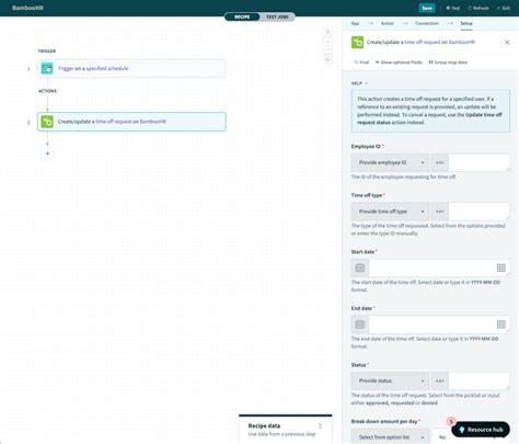 Workato Connectors Bamboo Hr Create Update Time Off Request Action Workato Docs