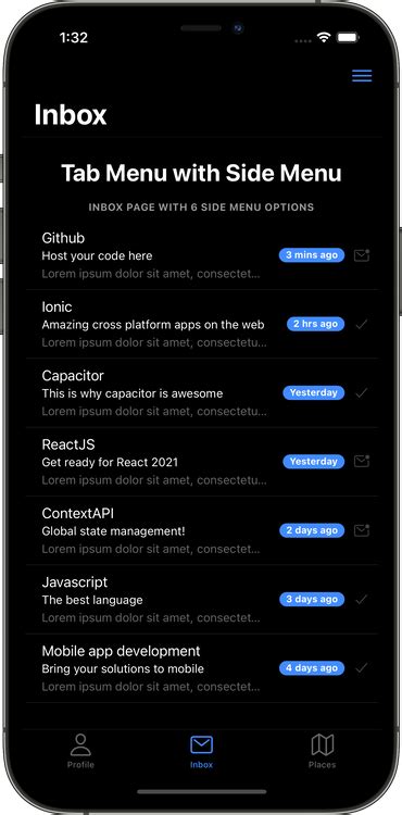 Custom Tabsside Menu Ionic React Hub