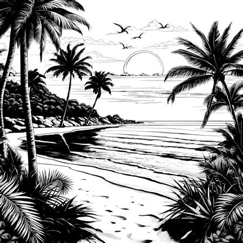 Beach Scene Line Art Svg K40 Laser Cutter