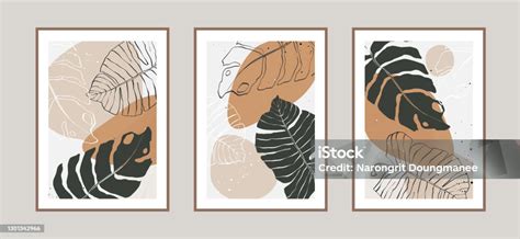 벽 장식 엽서 또는 브로셔 커버 디자인에 대한 다른 모양과 현대 추상 잎 라인 아트 배경 벡터 일러스트 디자인 0명에 대한 스톡 벡터 아트 및 기타 이미지 Istock