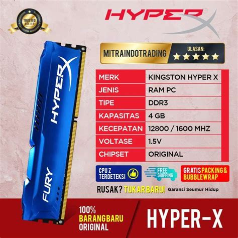 Jual Ram Kingston Hyper X Fury Gaming Ddr3 4gb Pc 12800 Longdimm Di