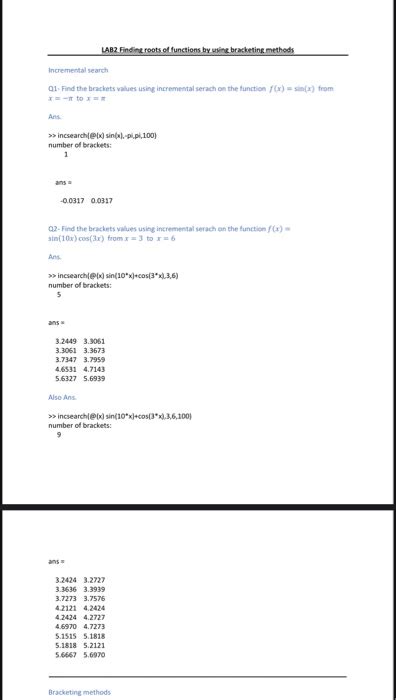 Solved Lab2 Finding Roots Of Functions By Using Bracketing