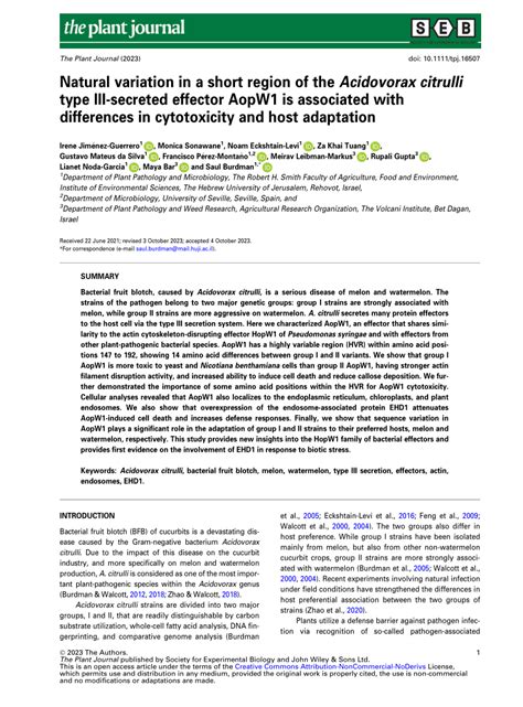 Pdf Natural Variation In A Short Region Of The Acidovorax Citrulli Type Iii ‐secreted Effector