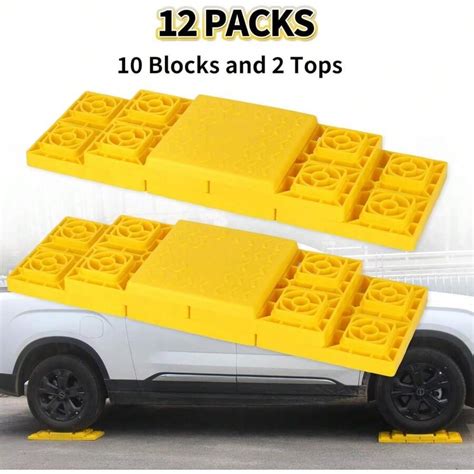12 Pack RV Leveling Blocks Stackable Jack Blocks Interlocking Leveling Pads With Carrying Bag