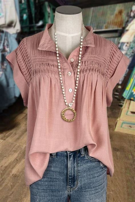 Solid Pleated Button Detailed Blouse Mauve S In 2024 Types Of