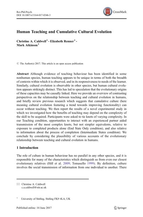 Pdf Human Teaching And Cumulative Cultural Evolution