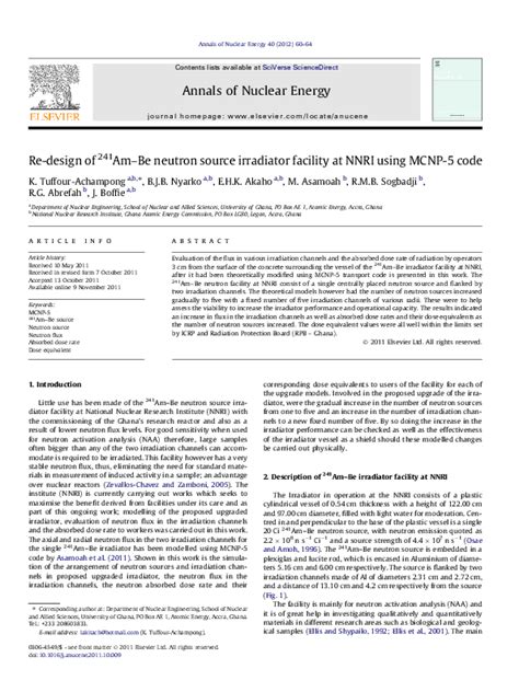Pdf Re Design Of 241ambe Neutron Source Irradiator Facility At Nnri