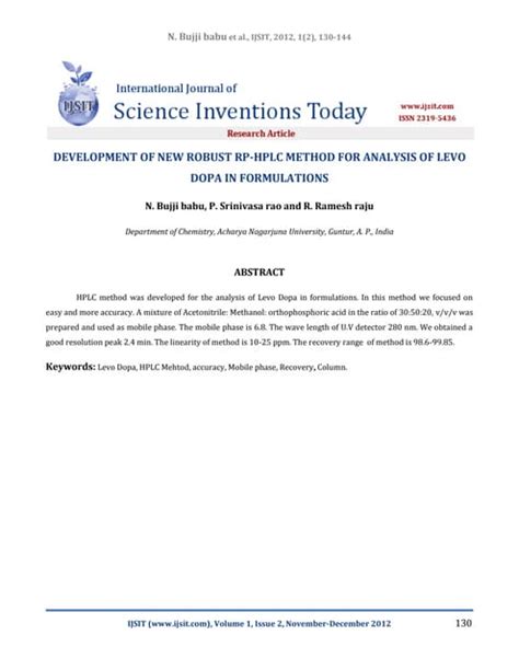Development Of New Robust Rp Hplc Method For Analysis Of Levo Dopa In
