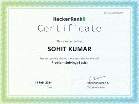 Sohit Kumar On Linkedin Problemsolving Certification Hackerrank