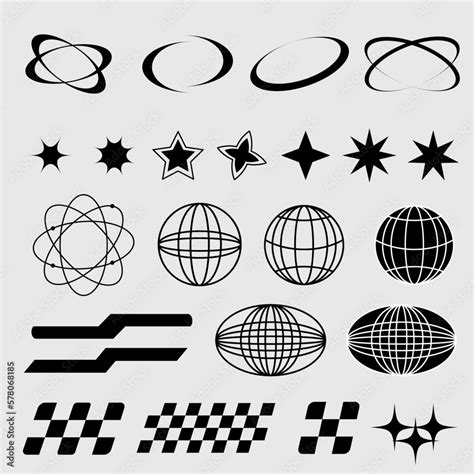y2k black element retro star icons globe elements for posters and streetwear fashion design