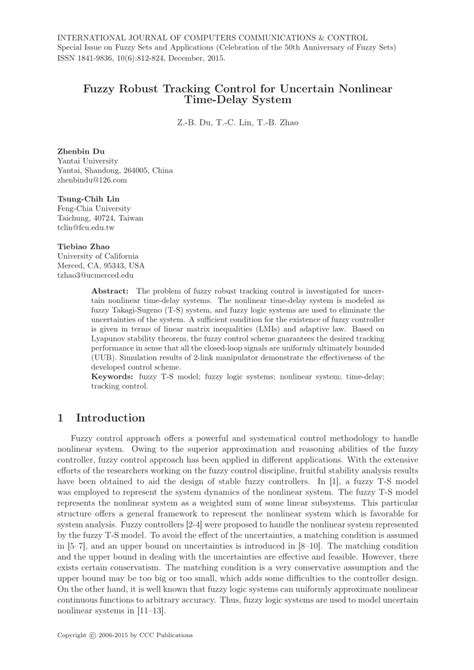 Pdf Fuzzy Robust Tracking Control For Uncertain Nonlinear Time Delay System