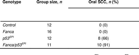 Table 1 From Development Of A Mouse Model For Spontaneous Oral Squamous Cell Carcinoma In