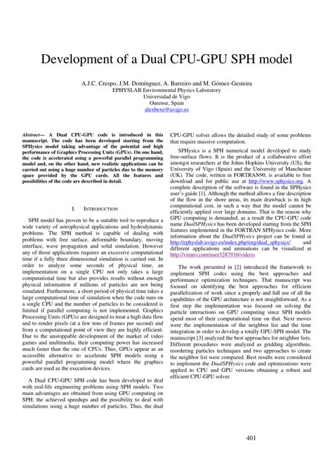 Pdf Development Of A Dual Cpu Gpu Sph Model