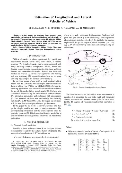 Pdf Estimation Of Longitudinal And Lateral Velocity Of Vehicle Hassani Messaoud